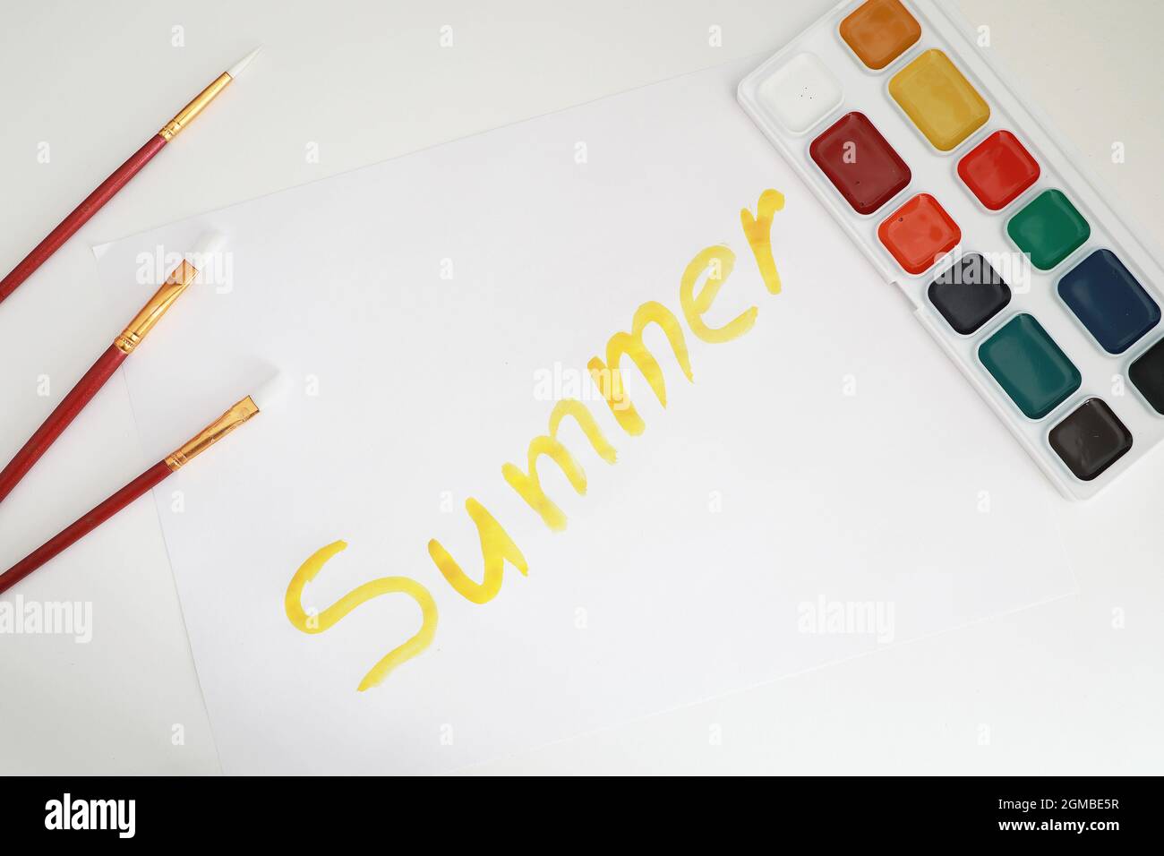 Stationery for drawing paints on a white sheet of paper Stock Photo - Alamy