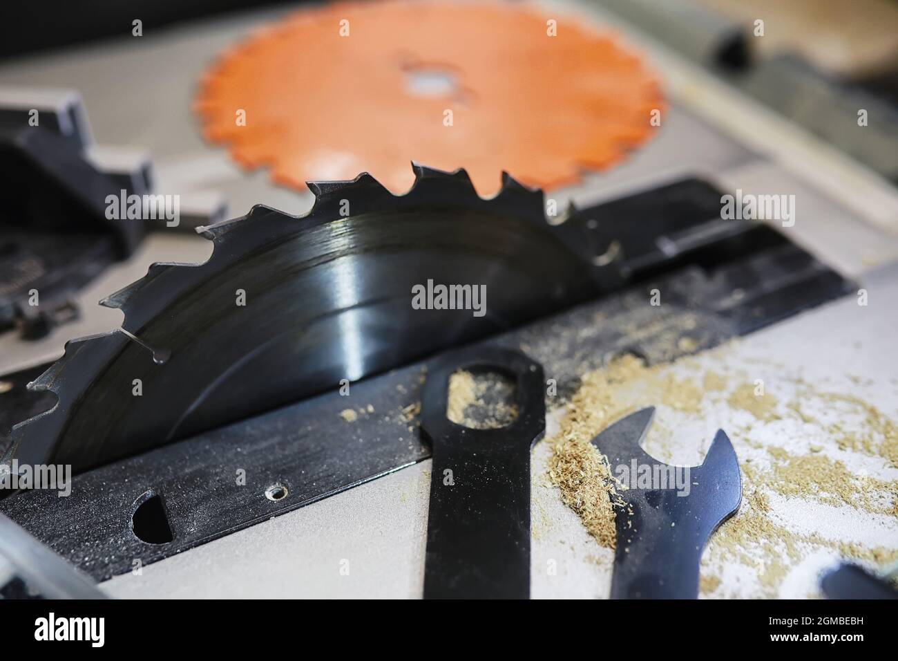 workshop with tools and electric saws in the process of manufacturing ...