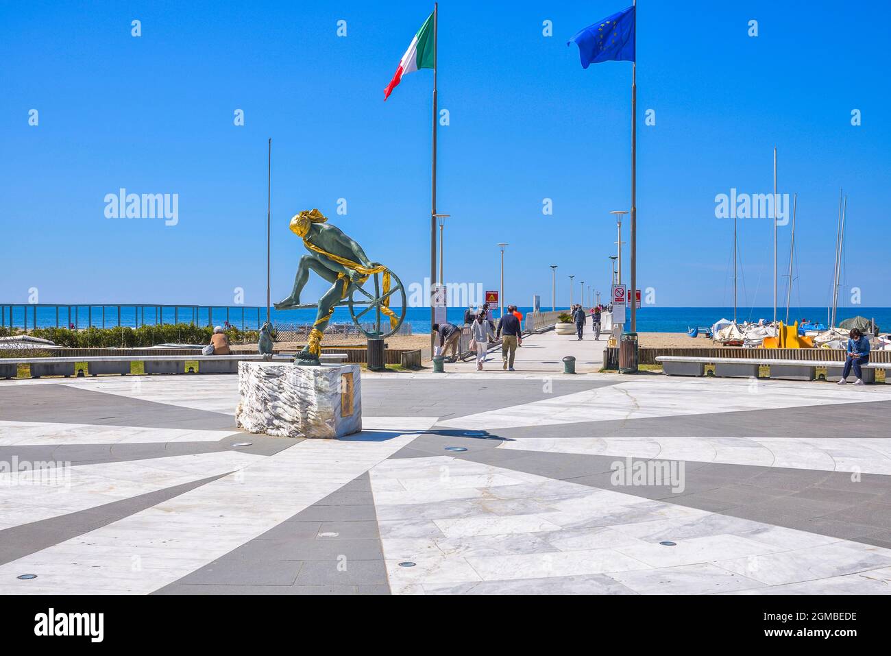 marble floor - Promenade on Pier, blue sea beach and Apuane mountains ...