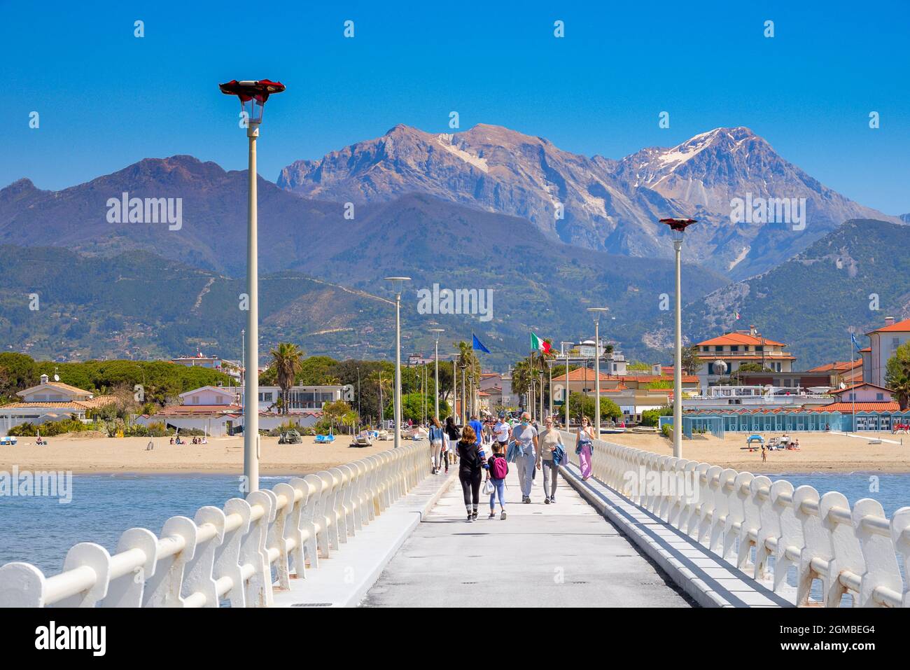 coastal amazing pier view in versilia in a spring sunny day, Forte dei ...
