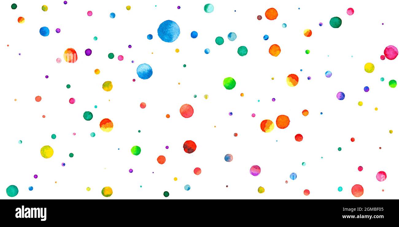 Watercolor confetti on white background. Alive rainbow colored dots ...