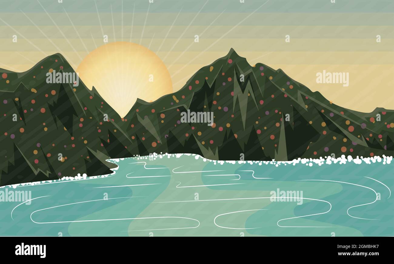 Sunset scene on lake Stock Vector Images - Alamy