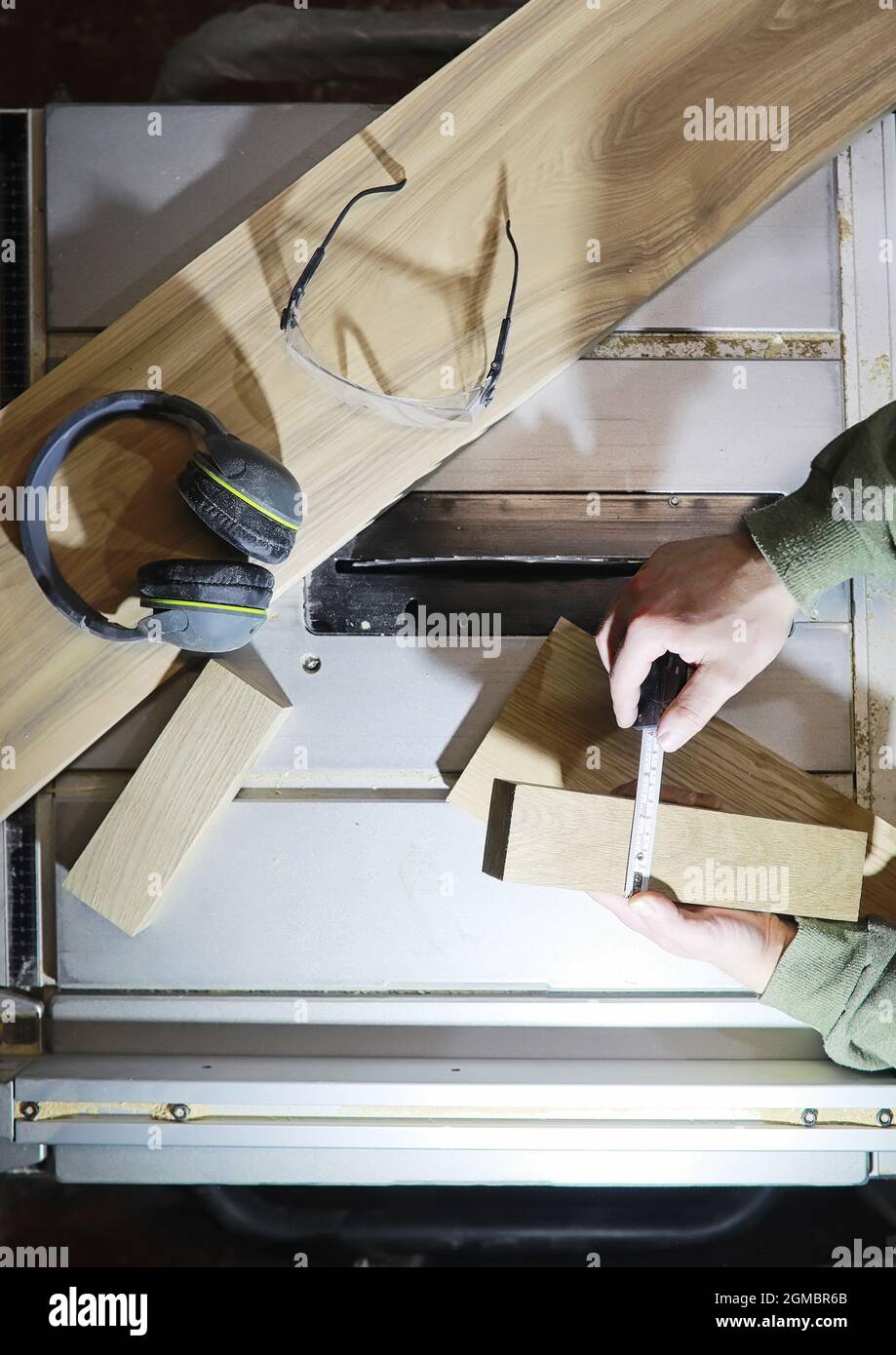 workshop with tools and electric saws in the process of manufacturing ...