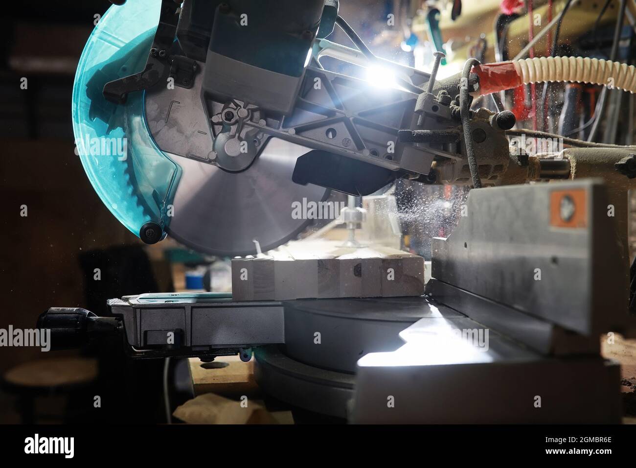 workshop with tools and electric saws in the process of manufacturing ...