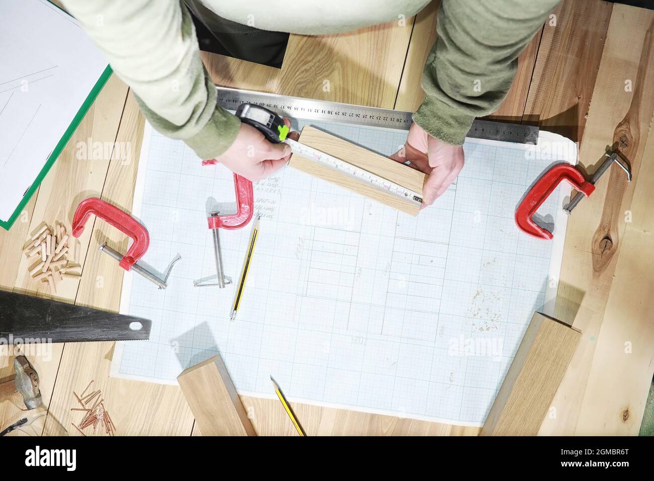 workshop with tools and electric saws in the process of manufacturing ...