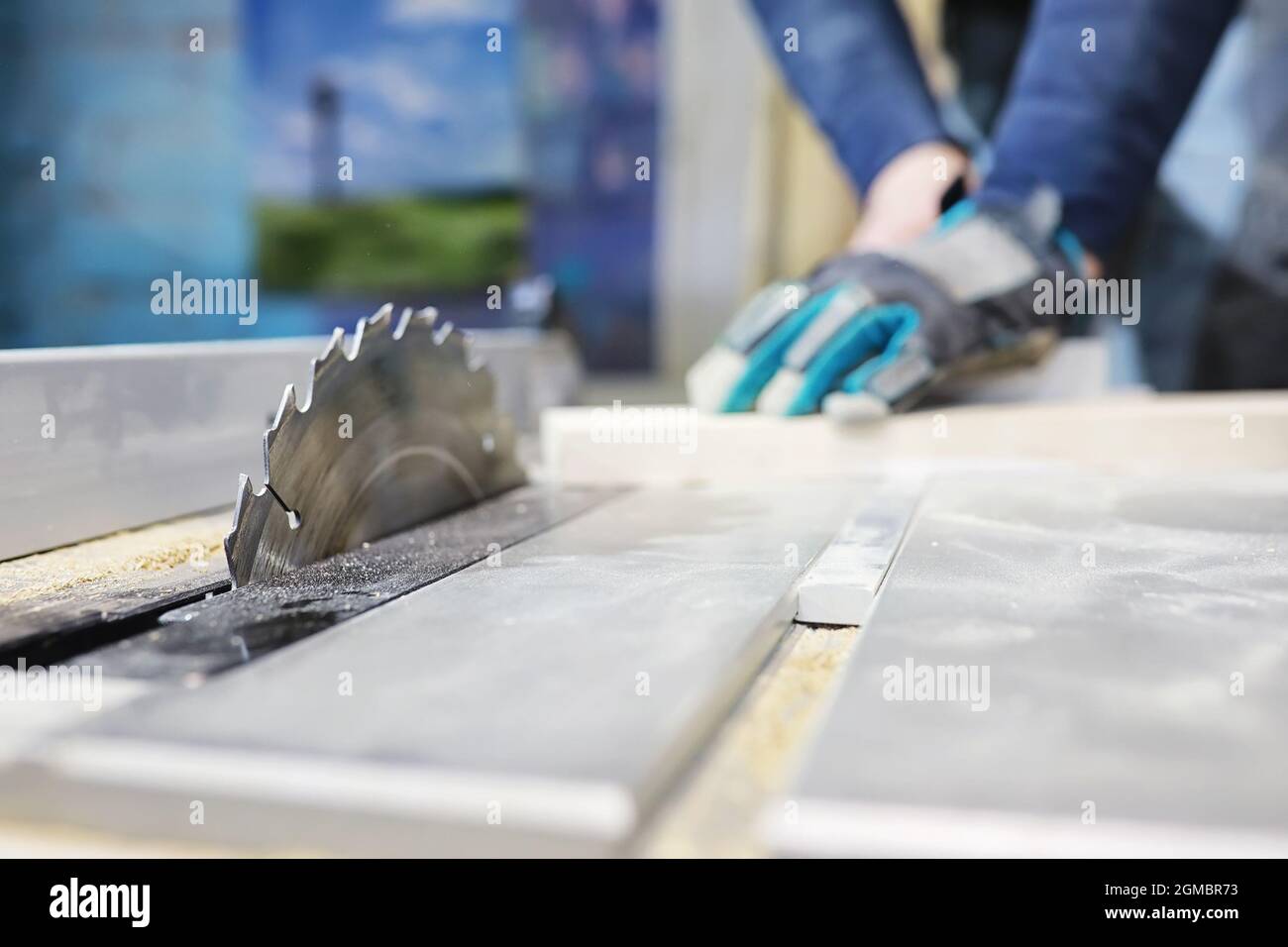 workshop with tools and electric saws in the process of manufacturing ...