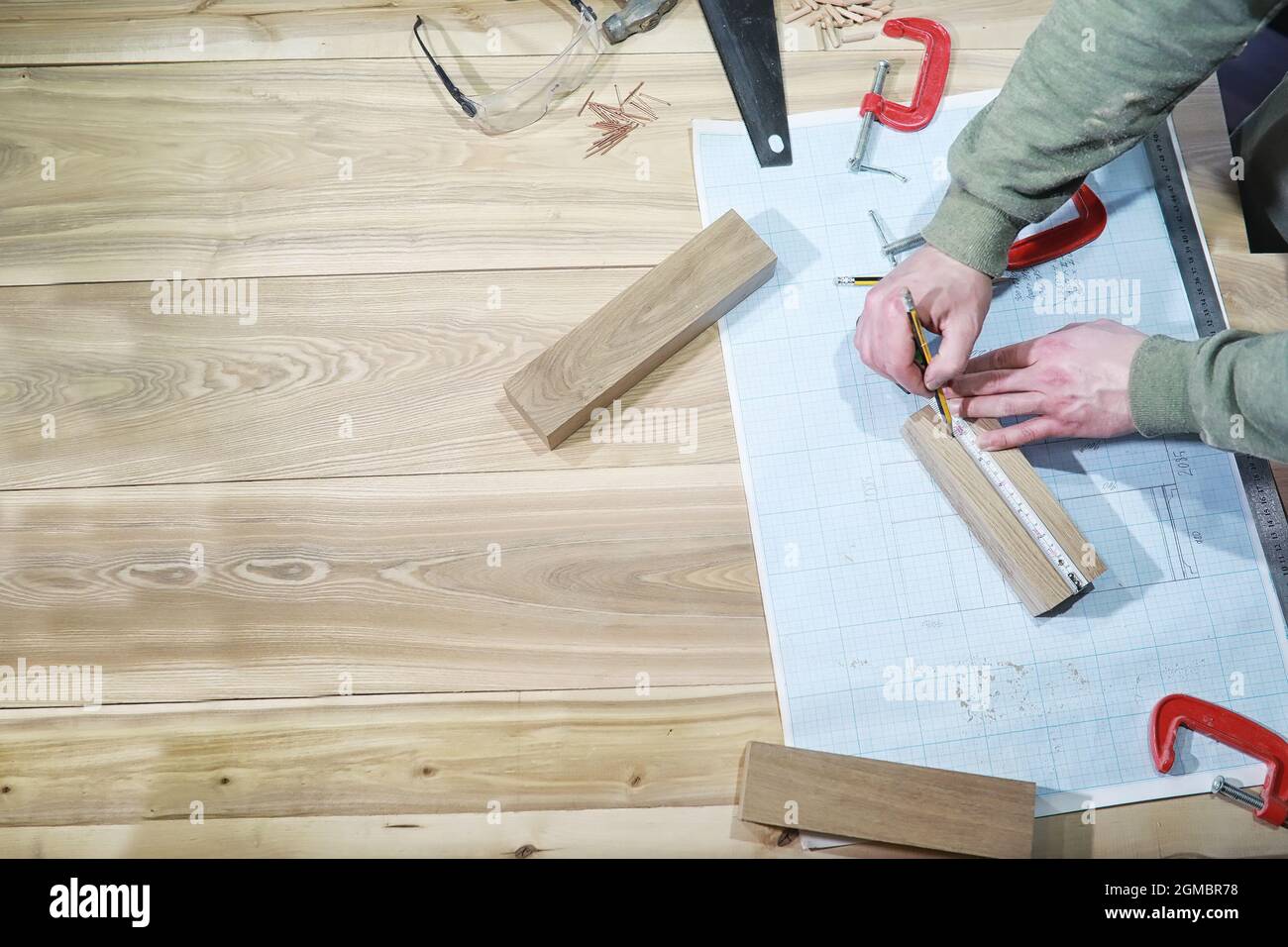 workshop with tools and electric saws in the process of manufacturing ...