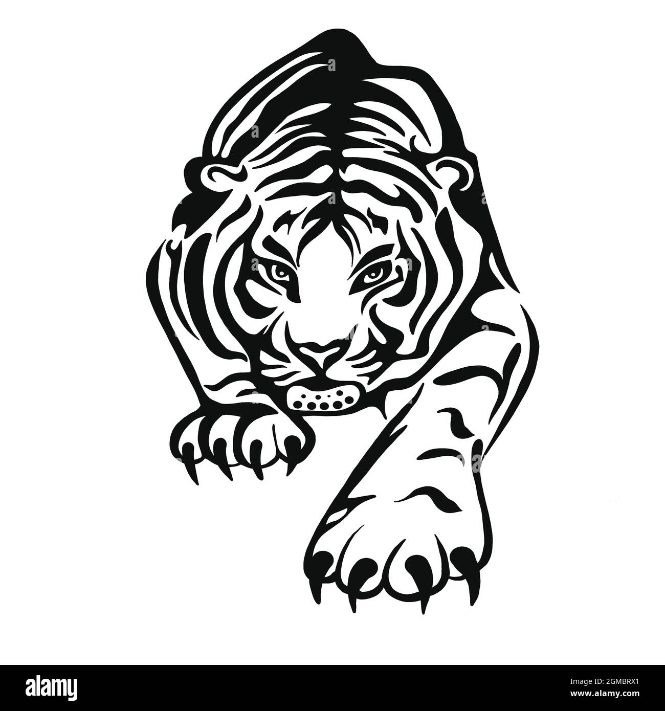 An illustration of a tiger or a wild cat with huge claws and fangs. A ...