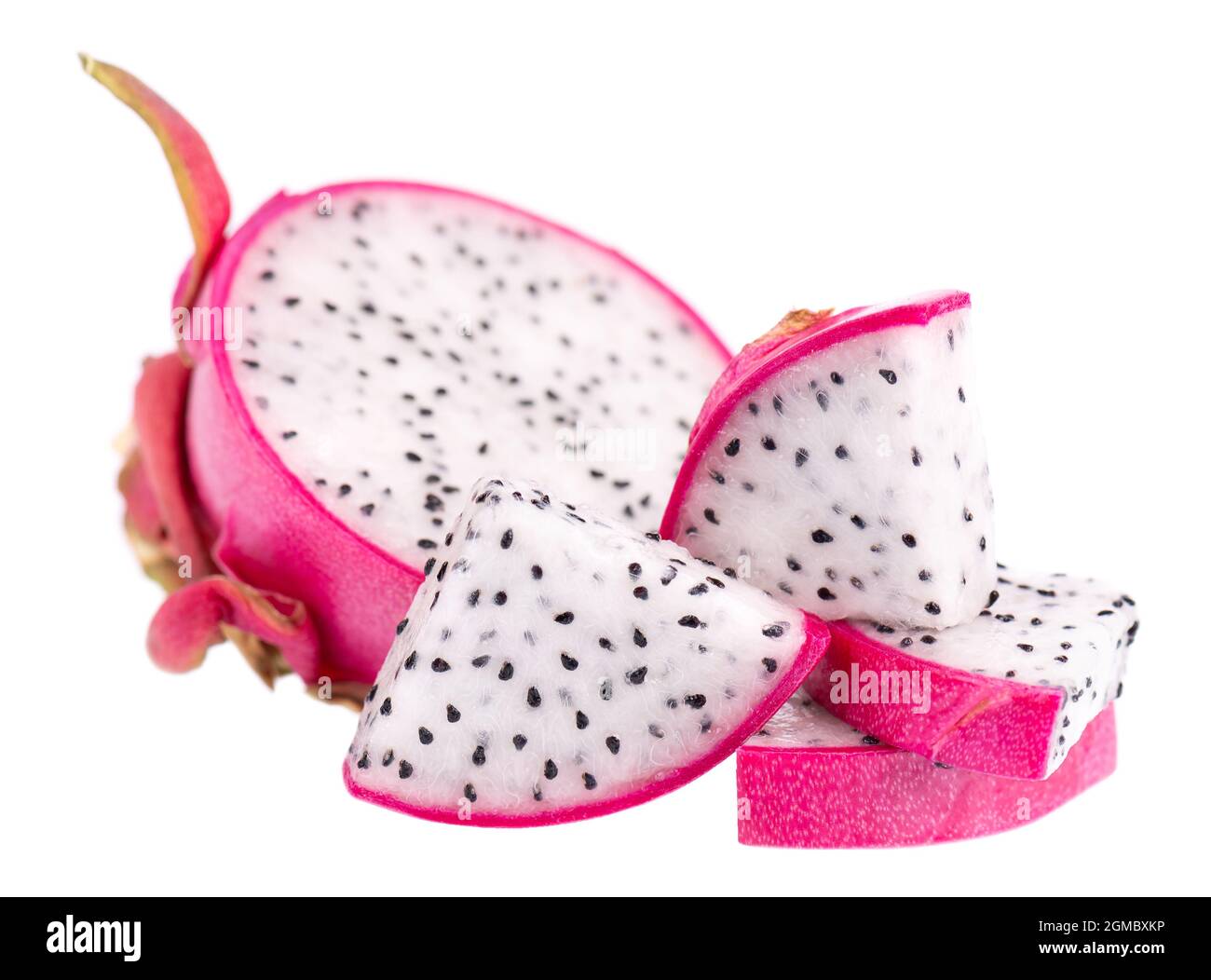 Dragon fruit isolated on white background. Slice of fresh Pitaya fruit ...