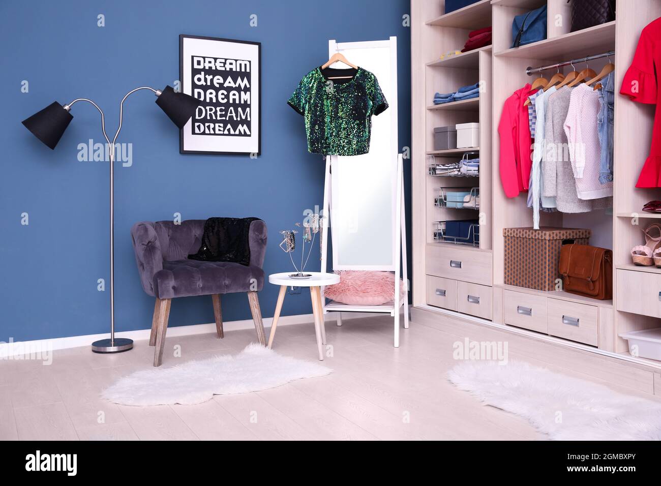 Dressing room interior with big wardrobe Stock Photo - Alamy