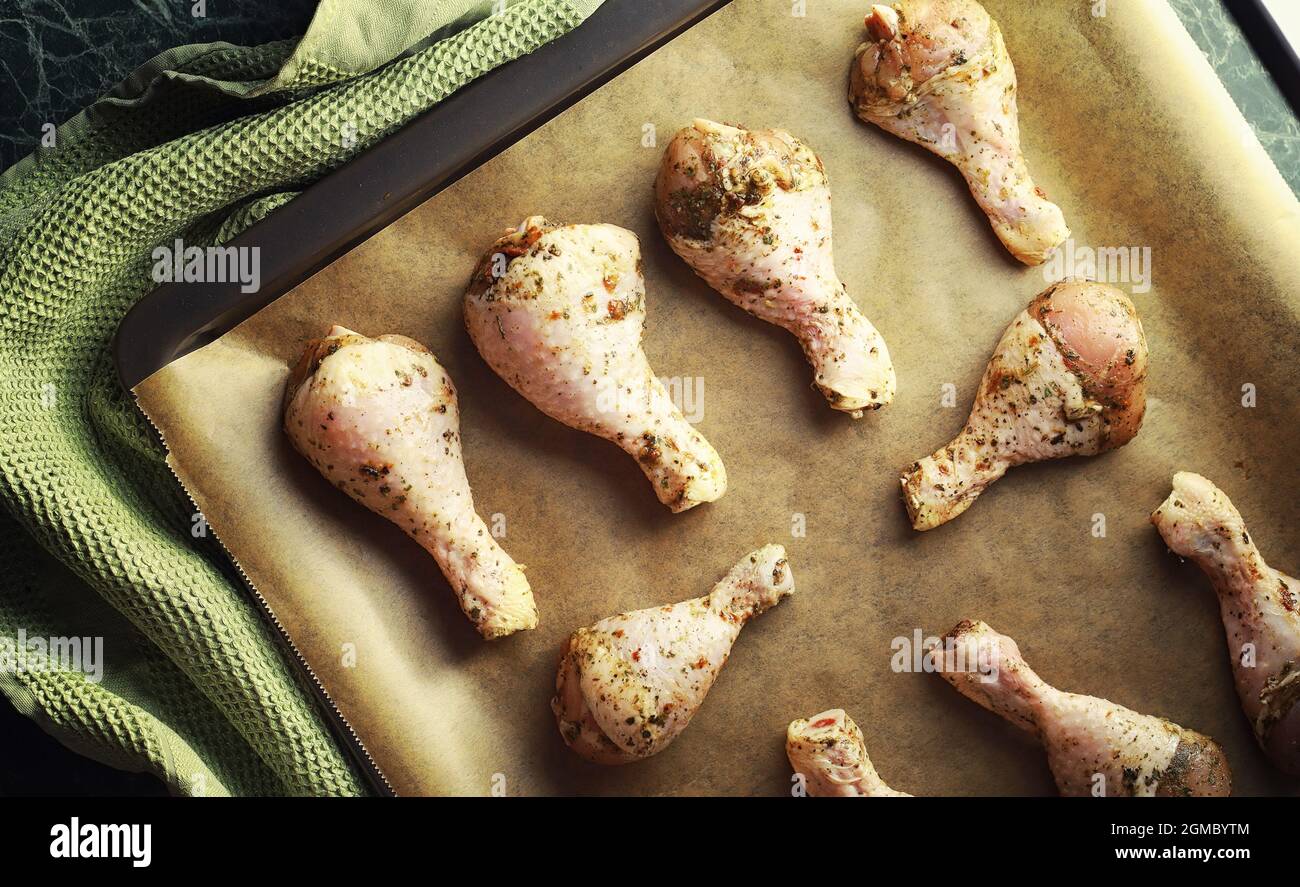 Baked Chicken In The Oven Turkey Legs On A Baking Sheet With Spices