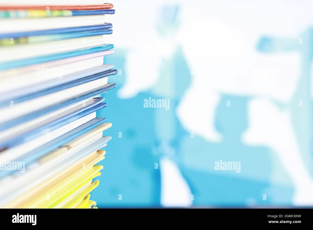 A stack of books. Textbooks on the table. Tutorials are on desk Stock ...