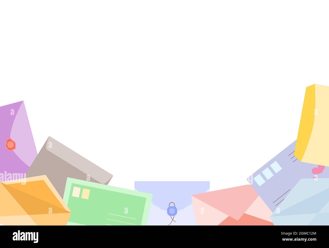 Envelopes frame realistic with postmarks and postage stamps. Air mail ...