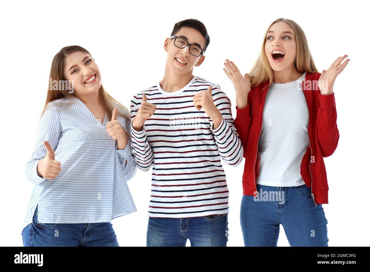 Young smiling people on white background Stock Photo - Alamy