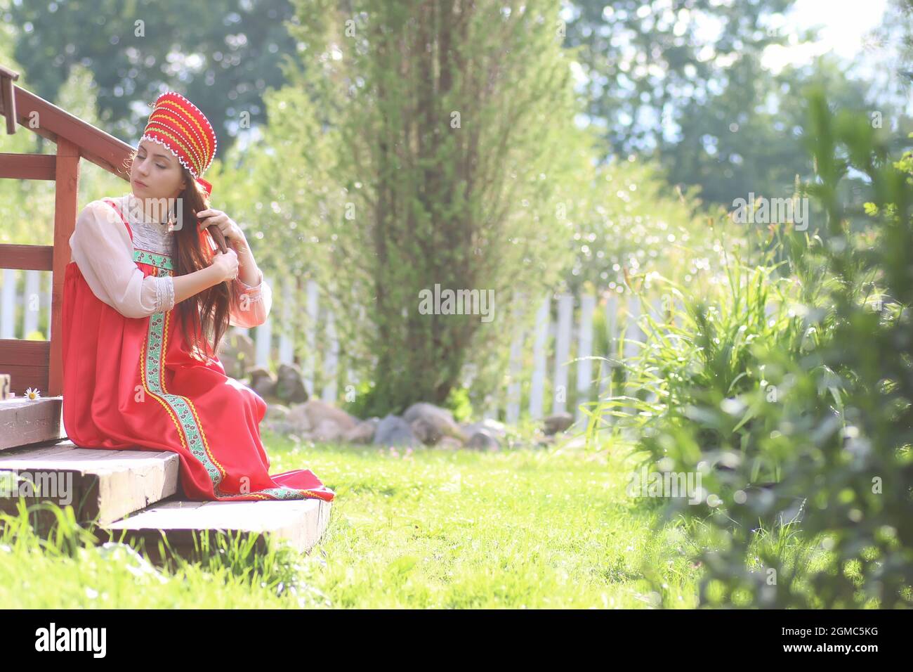 Slav woman in dress traditional Stock Photo - Alamy
