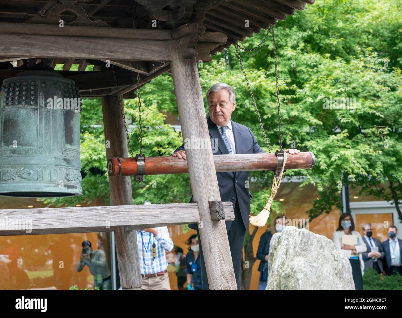New York, USA. 17th Sep, 2021. Secretary-General Antonio Guterres rings ...