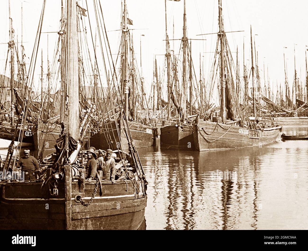 Fishing boats, Grimsby Docks, Victorian period Stock Photo - Alamy