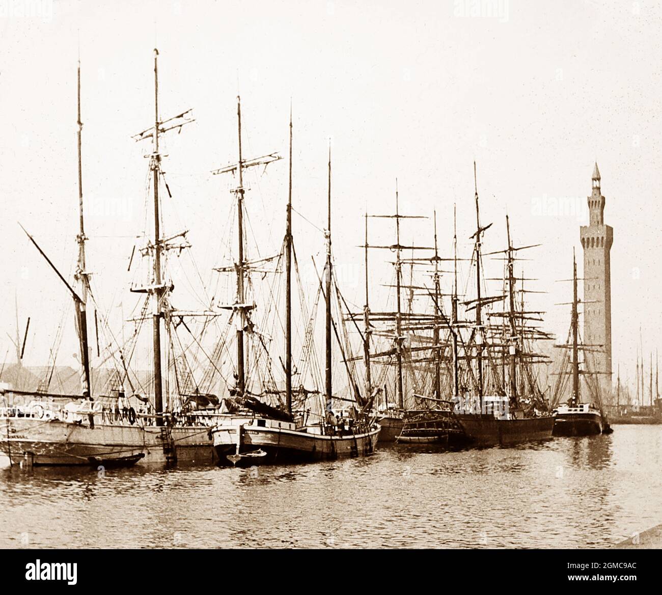 Fishing boats, Grimsby Docks, Victorian period Stock Photo - Alamy