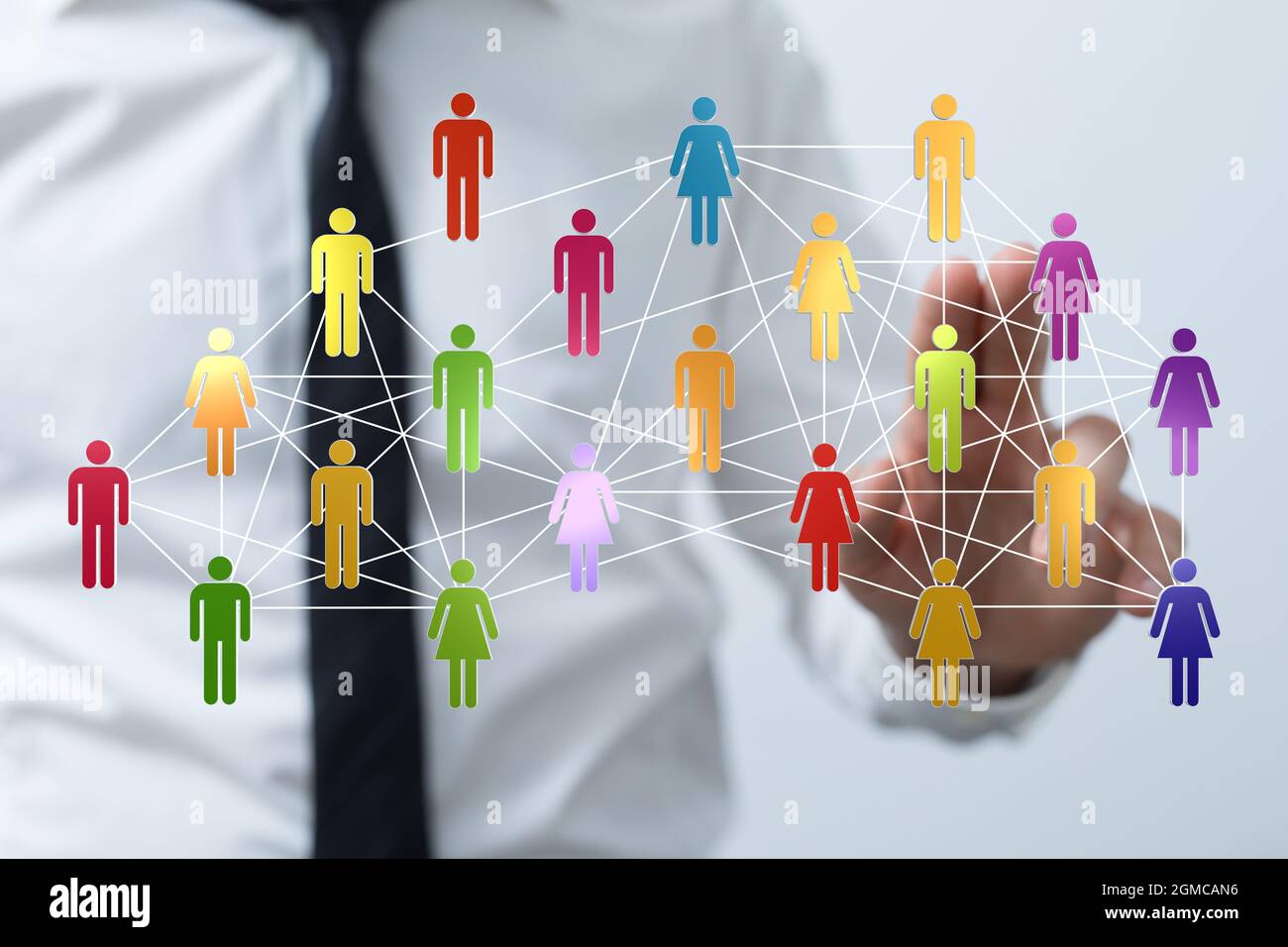 3D rendering of human icons with male tapping on it from the background- digital teamwork ...