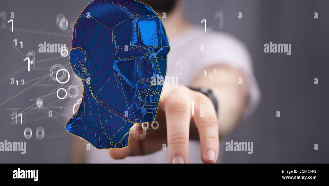 3D rendering of digital human head with binary codes-concept for ...