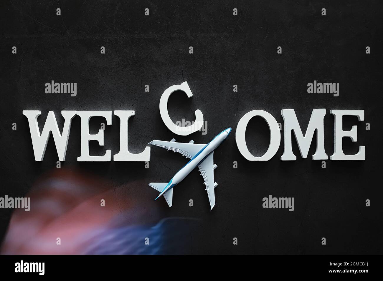 Background concept. The inscription Welcome on a dark background Stock ...