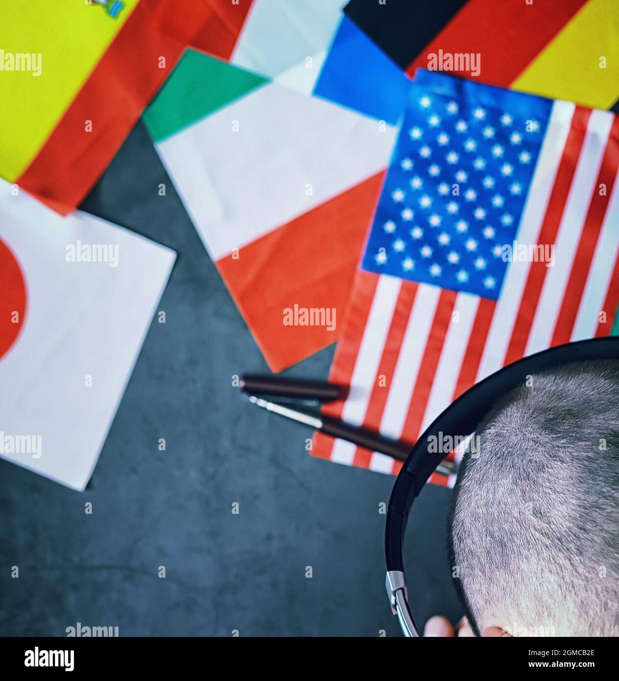 Learning foreign languages. Audio language courses. Background from ...