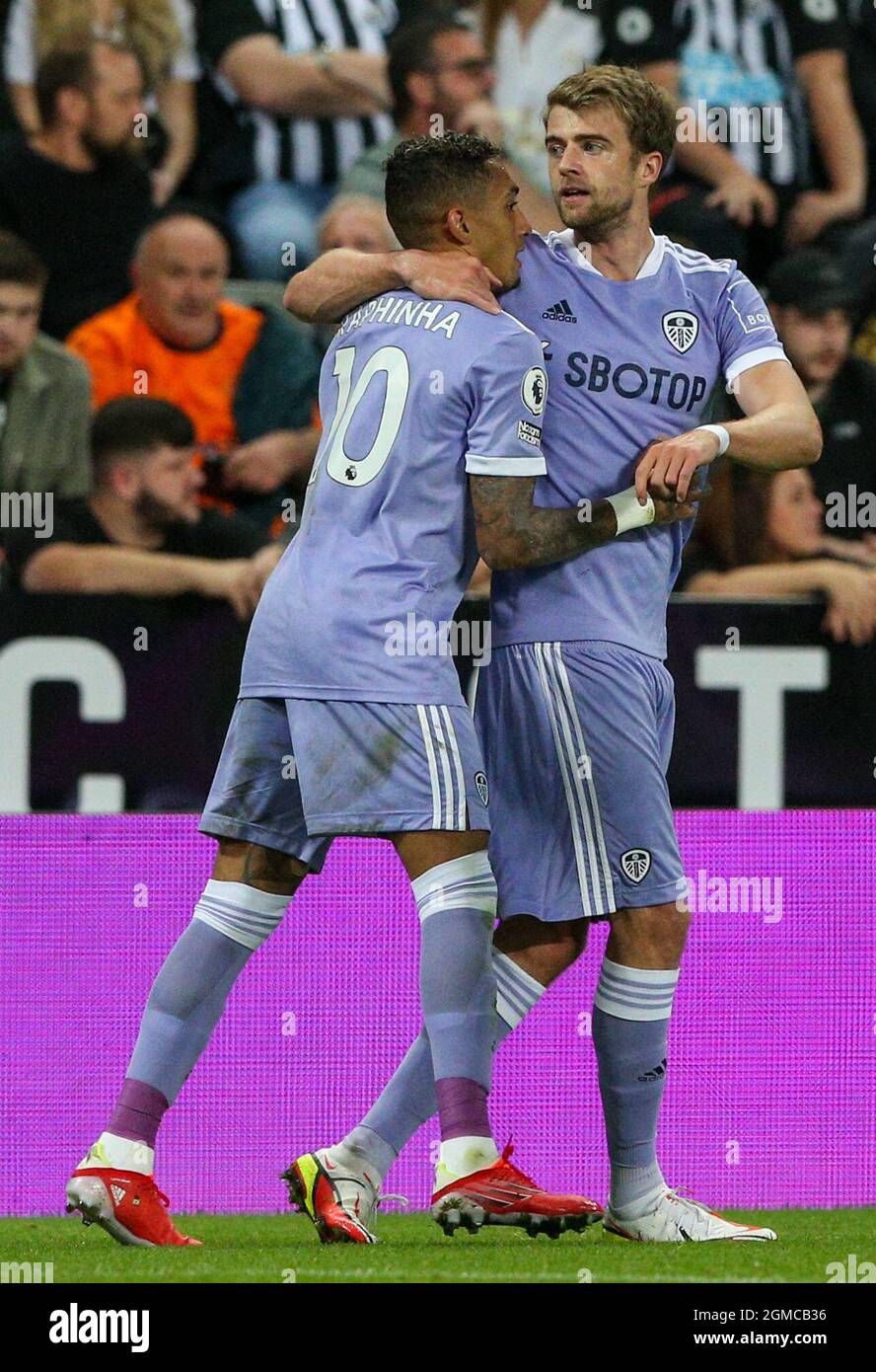 Newcastle, UK, 17th September 2021. Raphinha of Leeds United celebrates ...