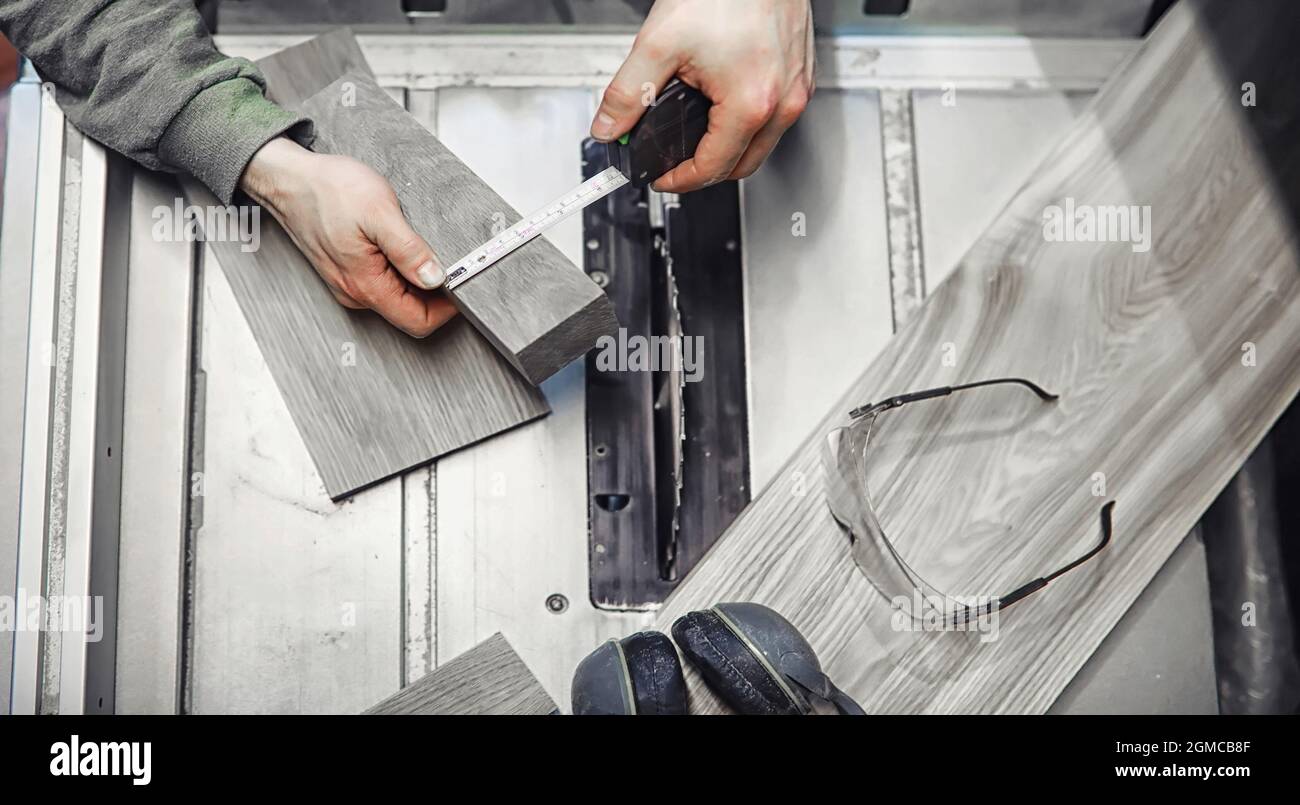 workshop with tools and electric saws in the process of manufacturing ...