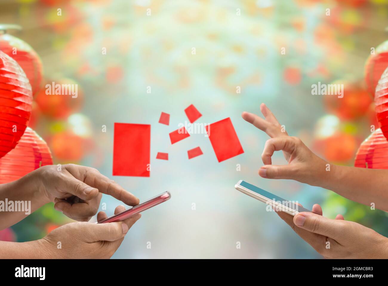 Chinese new year , Digital Hongbao or red envelope are sending on ...