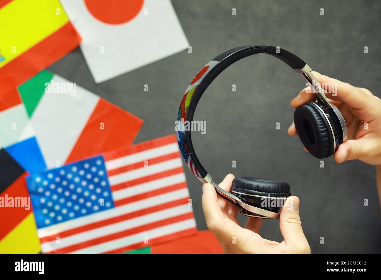 Learning foreign languages. Audio language courses. Background from ...