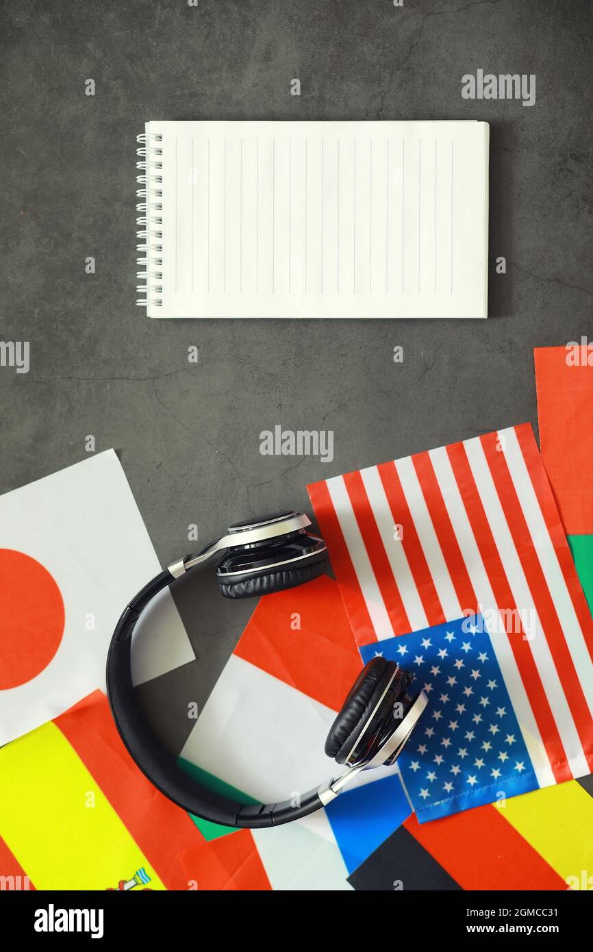 Learning foreign languages. Audio language courses. Background from ...