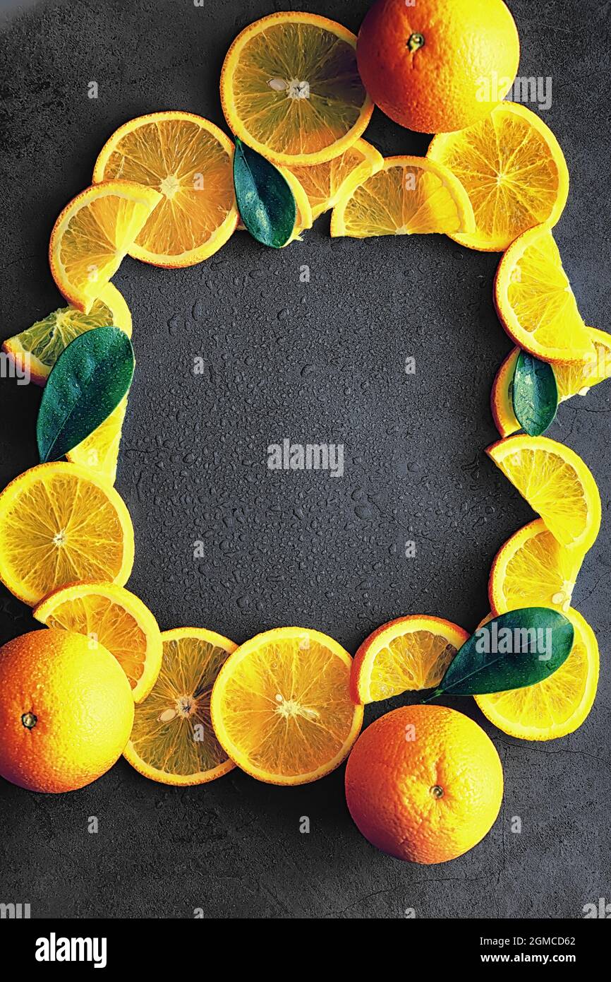 Orange citrus fruit on stone table. Orange background Stock Photo - Alamy