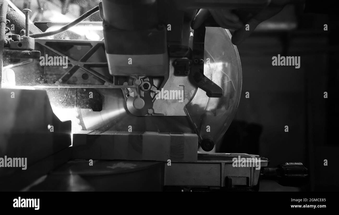 workshop with tools and electric saws in the process of manufacturing ...