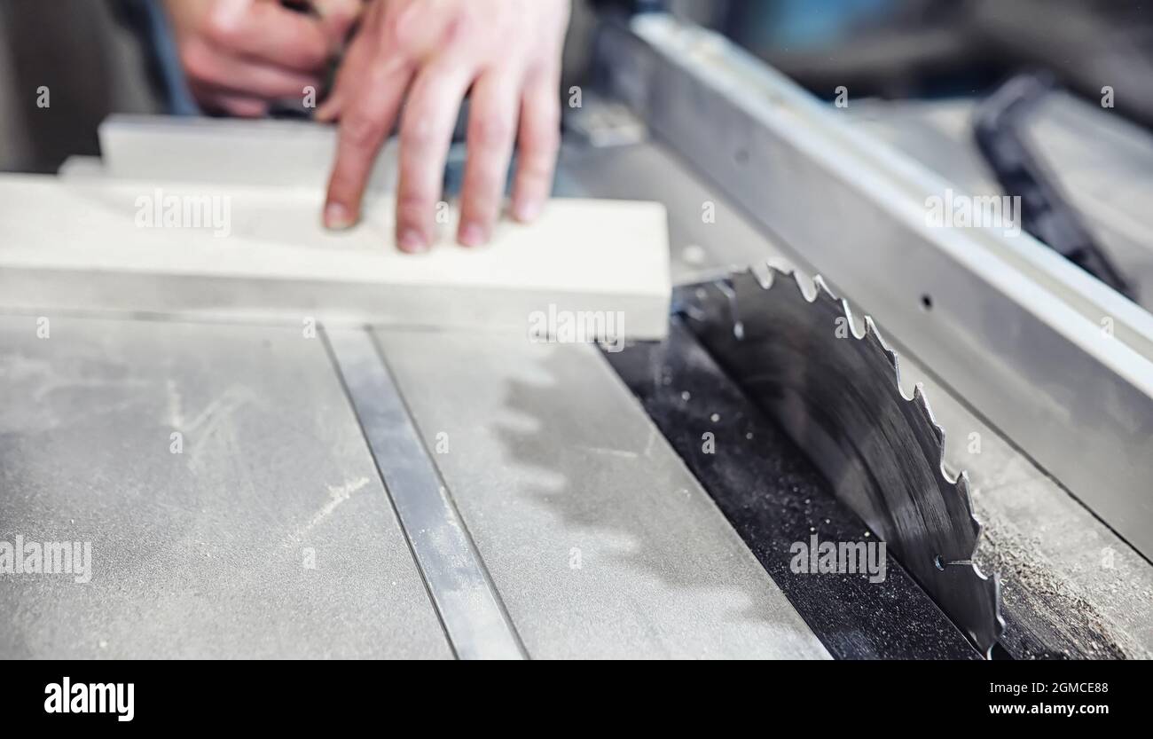 workshop with tools and electric saws in the process of manufacturing ...
