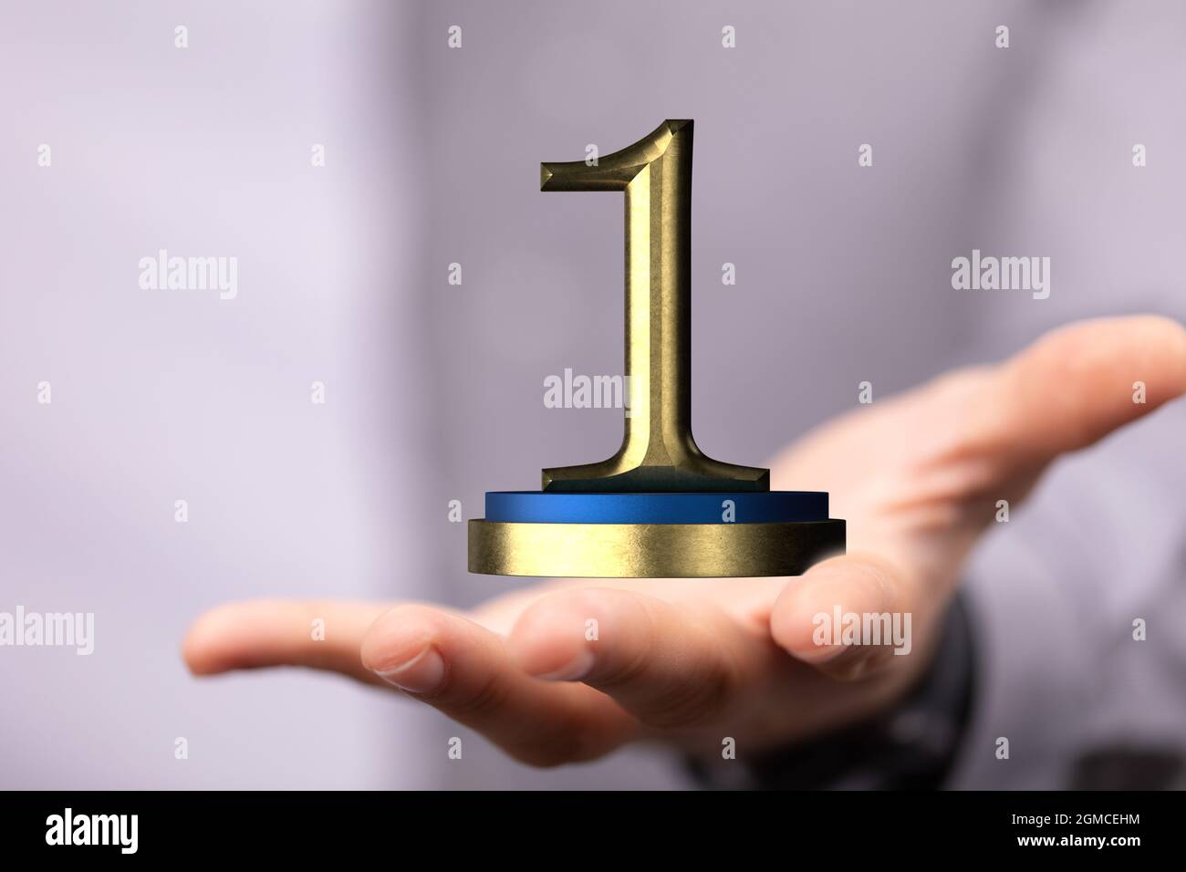 3D rendered number 1 presented to a businessman for one year or first ...