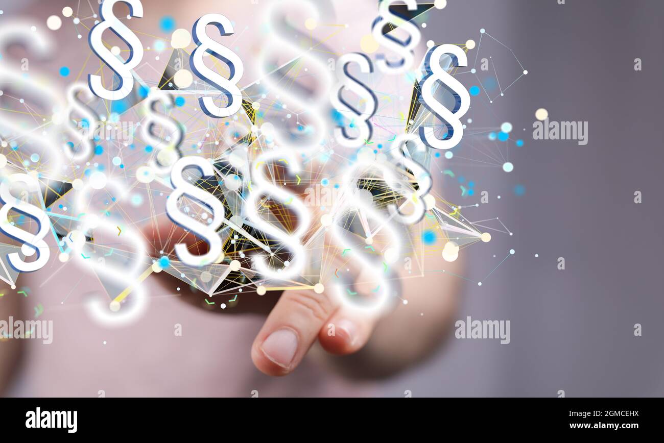 Man tapping on a 3D rendering of section sign symbols - legal ...