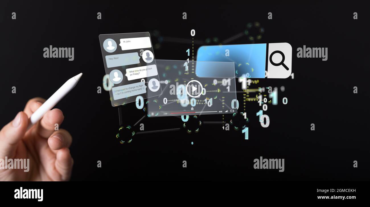 3D rendering of a hologram of a web application interface and a man's ...
