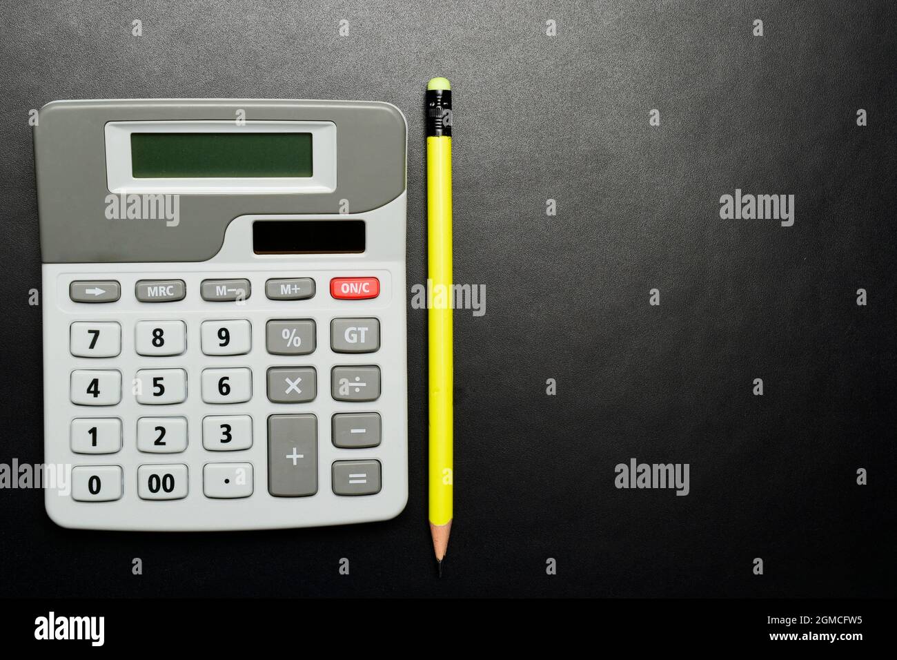 top view of calculator with pencil, calculation concept. math's Stock ...