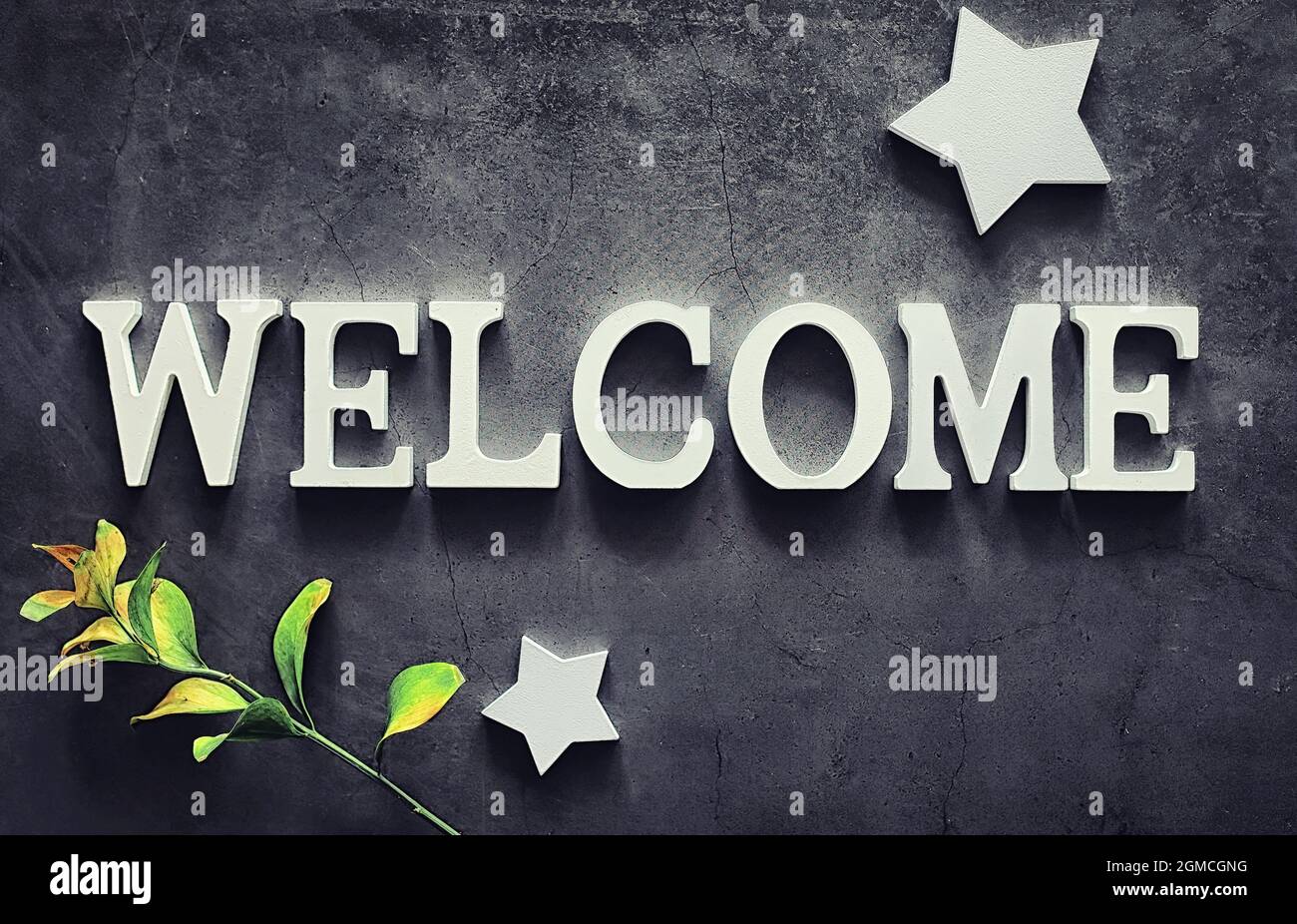 Background concept. The inscription Welcome on a dark background Stock ...