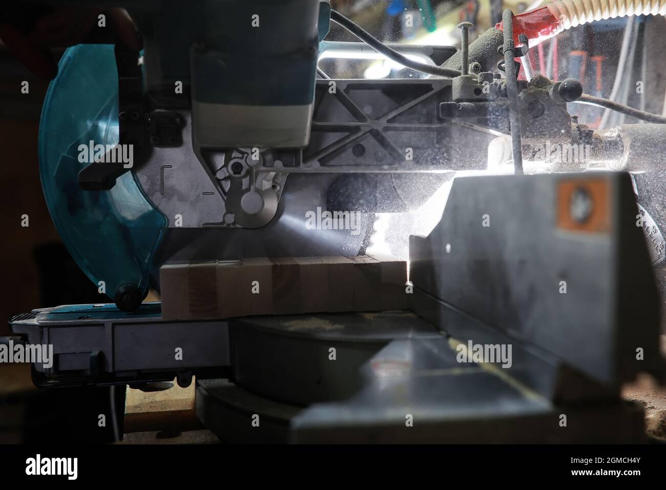 workshop with tools and electric saws in the process of manufacturing ...