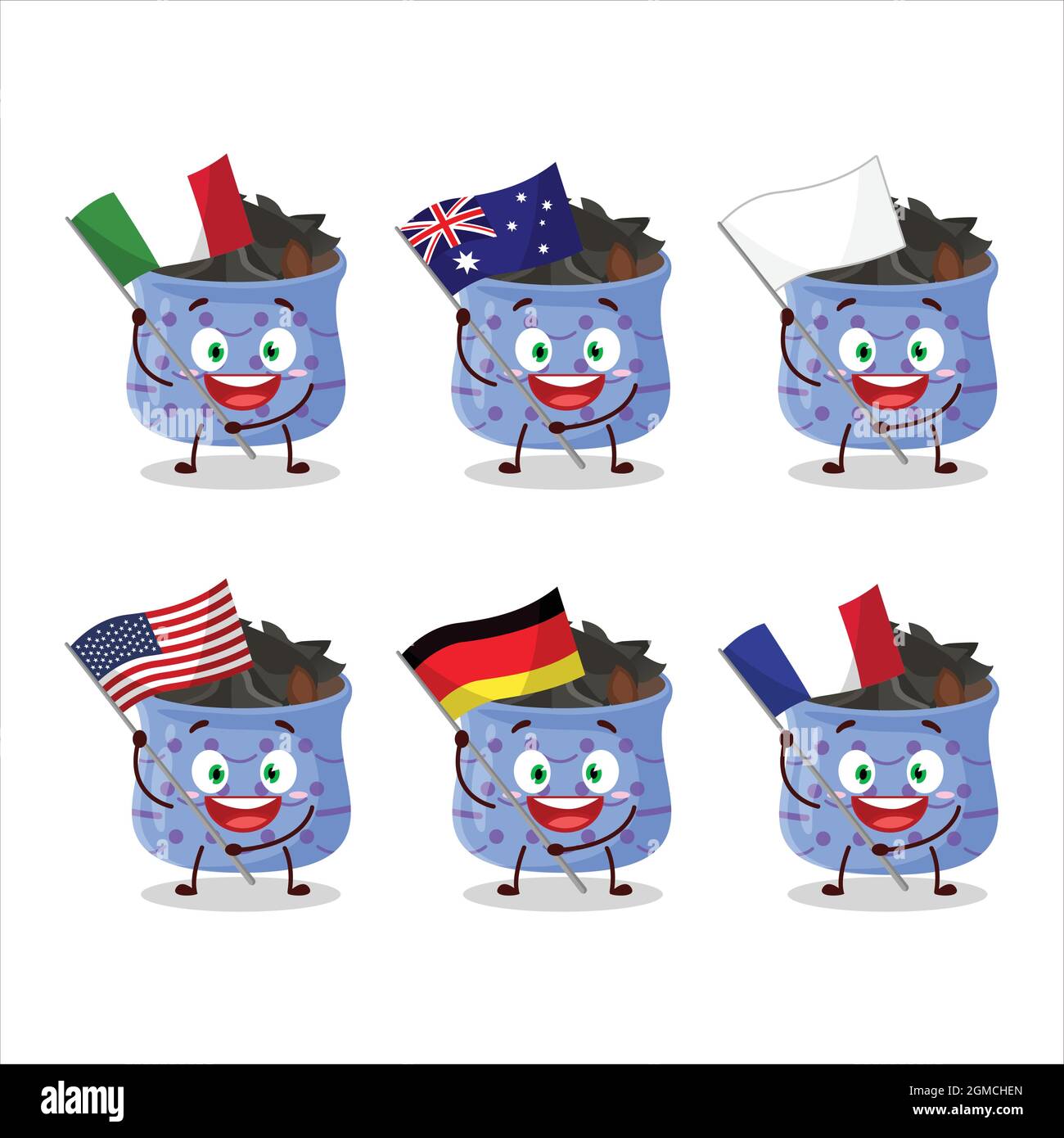 Anise cartoon character bring the flags of various countries. Vector ...