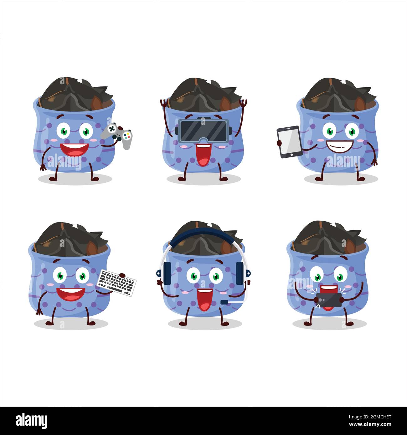 Anise cartoon character are playing games with various cute emoticons ...