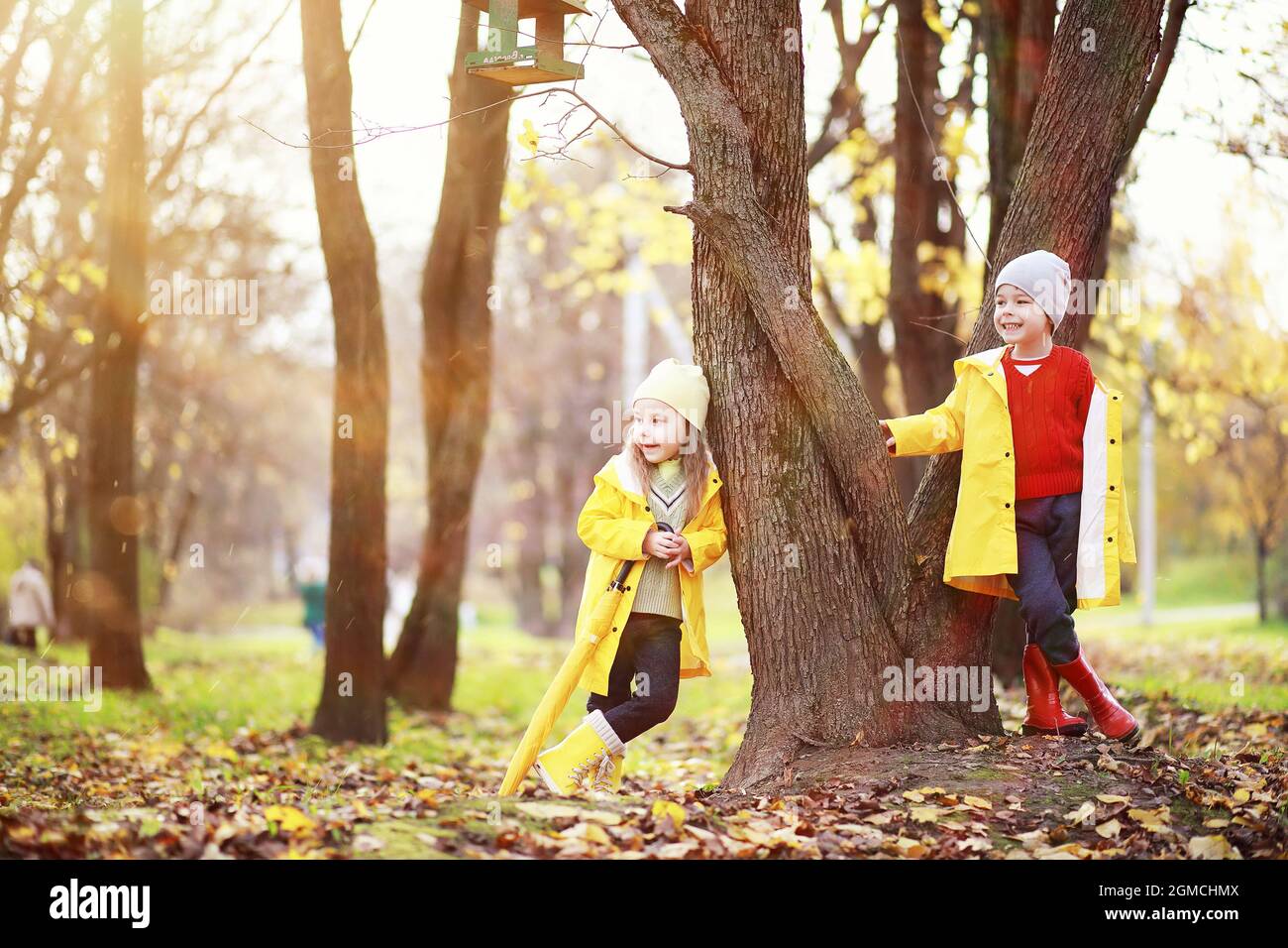 Children walk in the autumn park in the fall Stock Photo - Alamy
