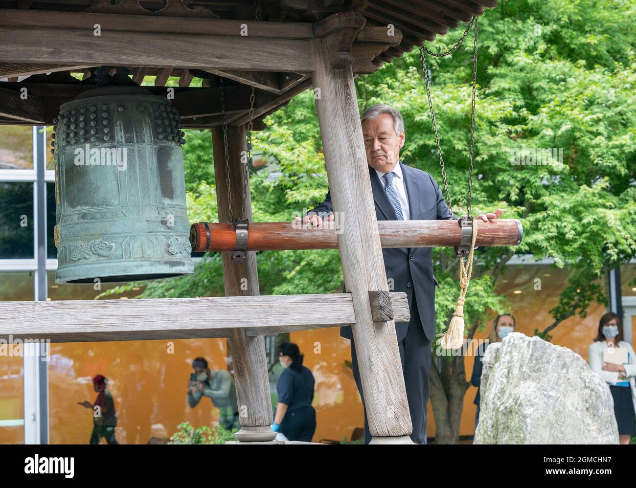 New York, USA. 17th Sep, 2021. Secretary-General Antonio Guterres rings ...