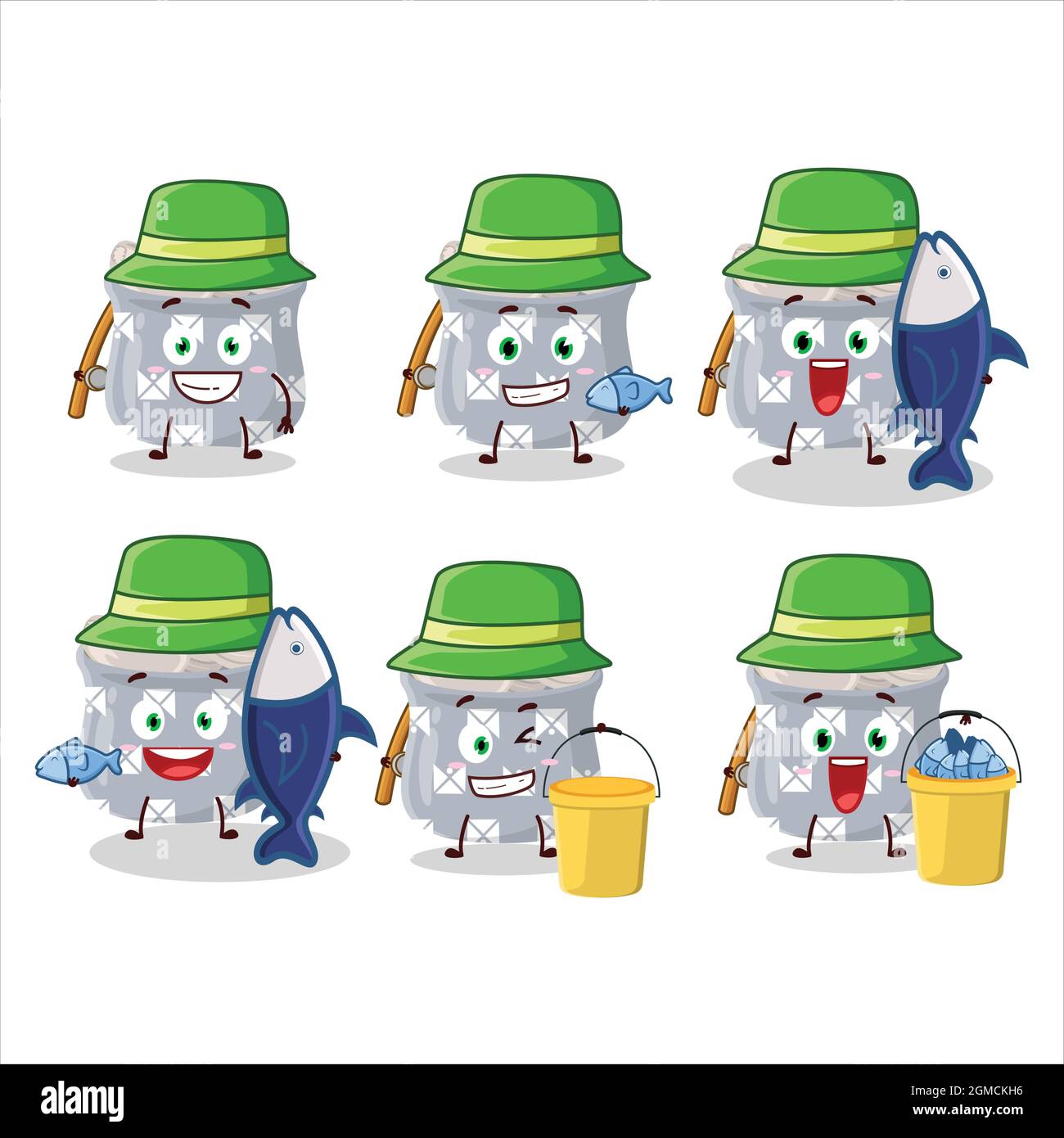 A fisherman bowl of garlic cartoon picture catch a big fish. Vector ...