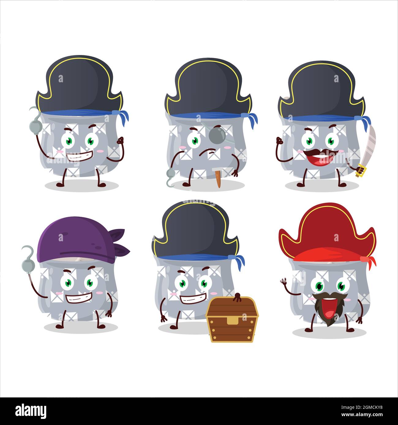 Cartoon character of bowl of garlic with various pirates emoticons ...