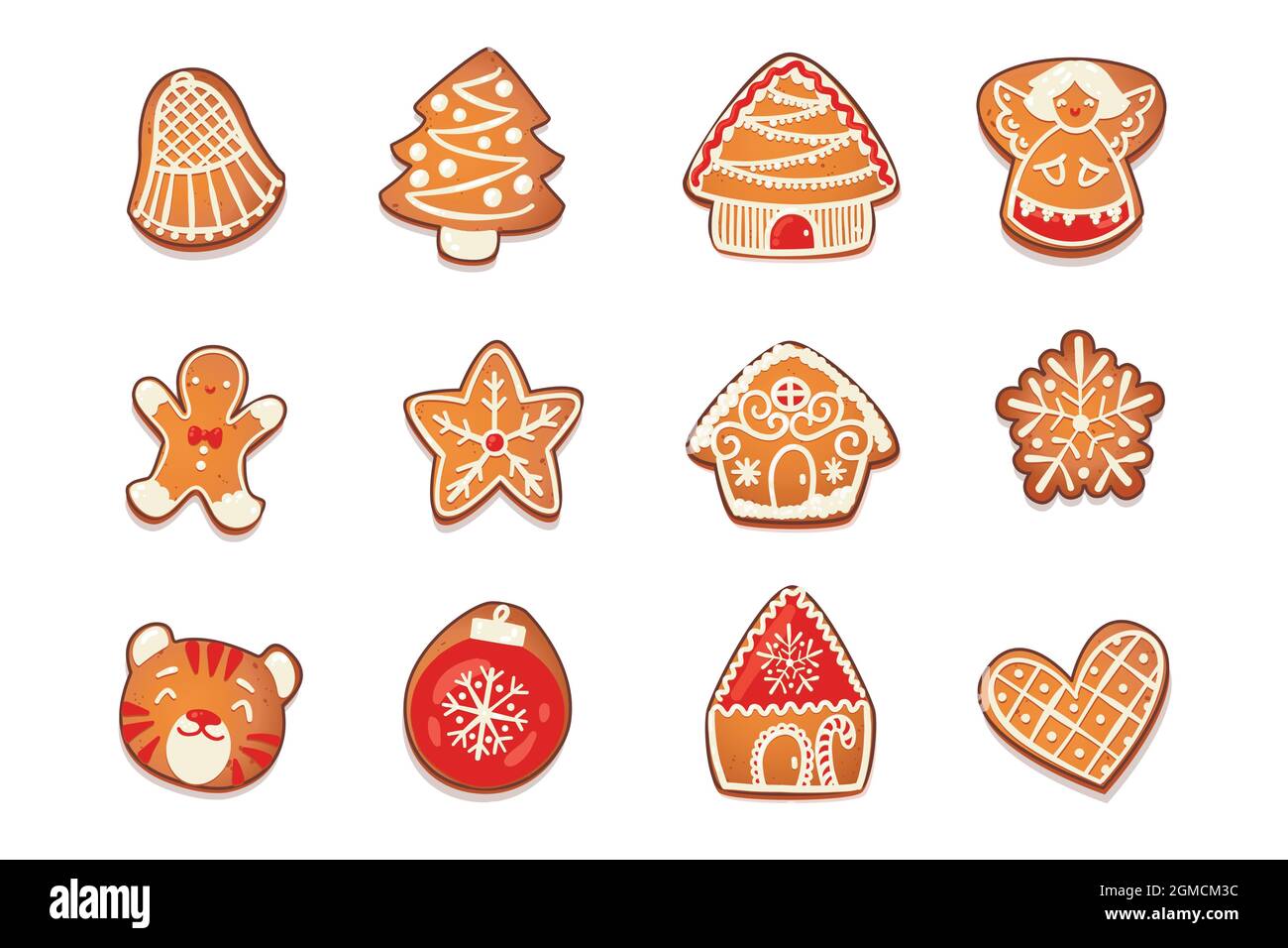 Gingerbread Houses and Cookies Set. Cute Christmas Traditional ...
