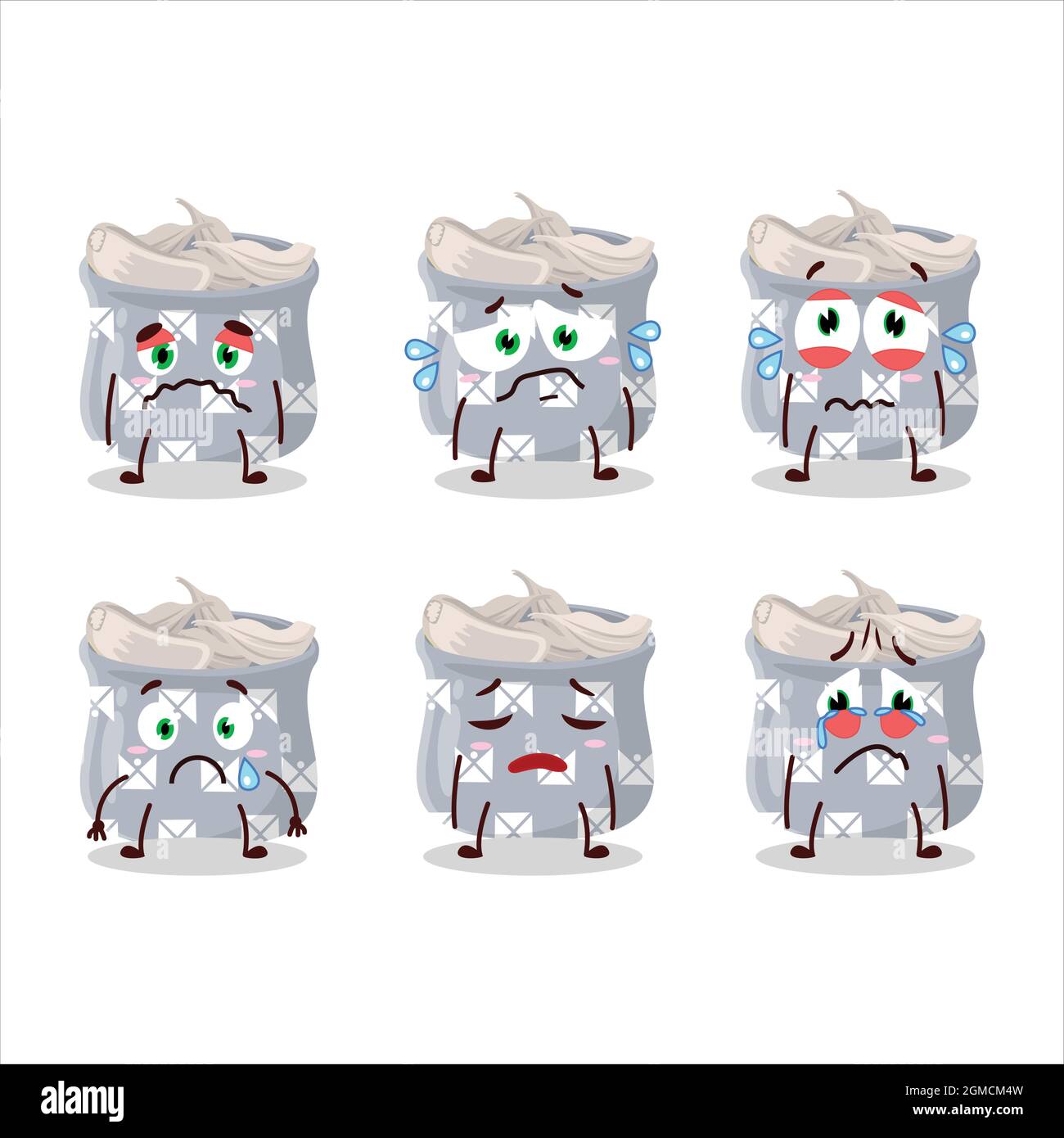 Bowl of garlic cartoon character with sad expression. Vector ...