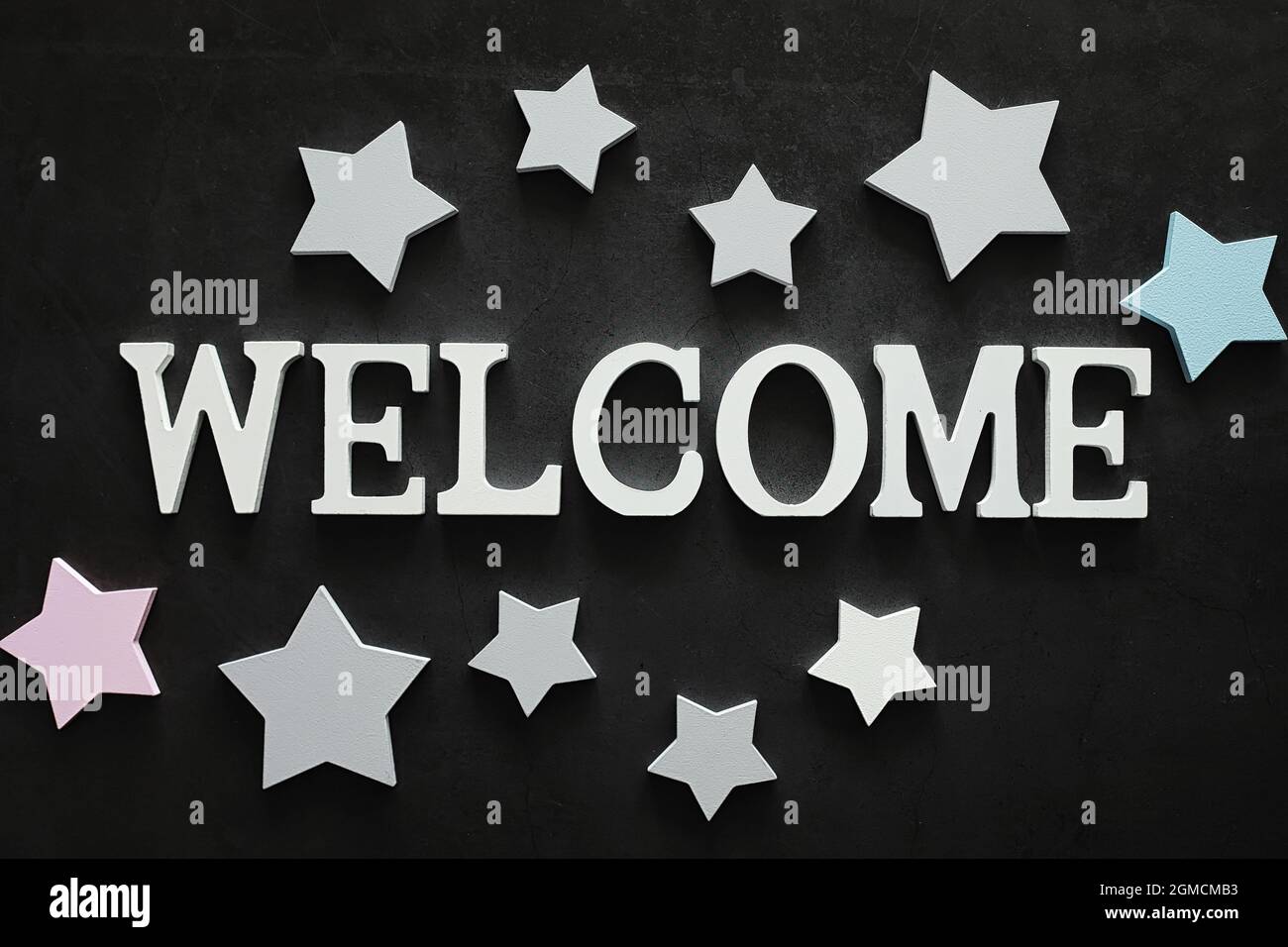 Background concept. The inscription Welcome on a dark background Stock ...