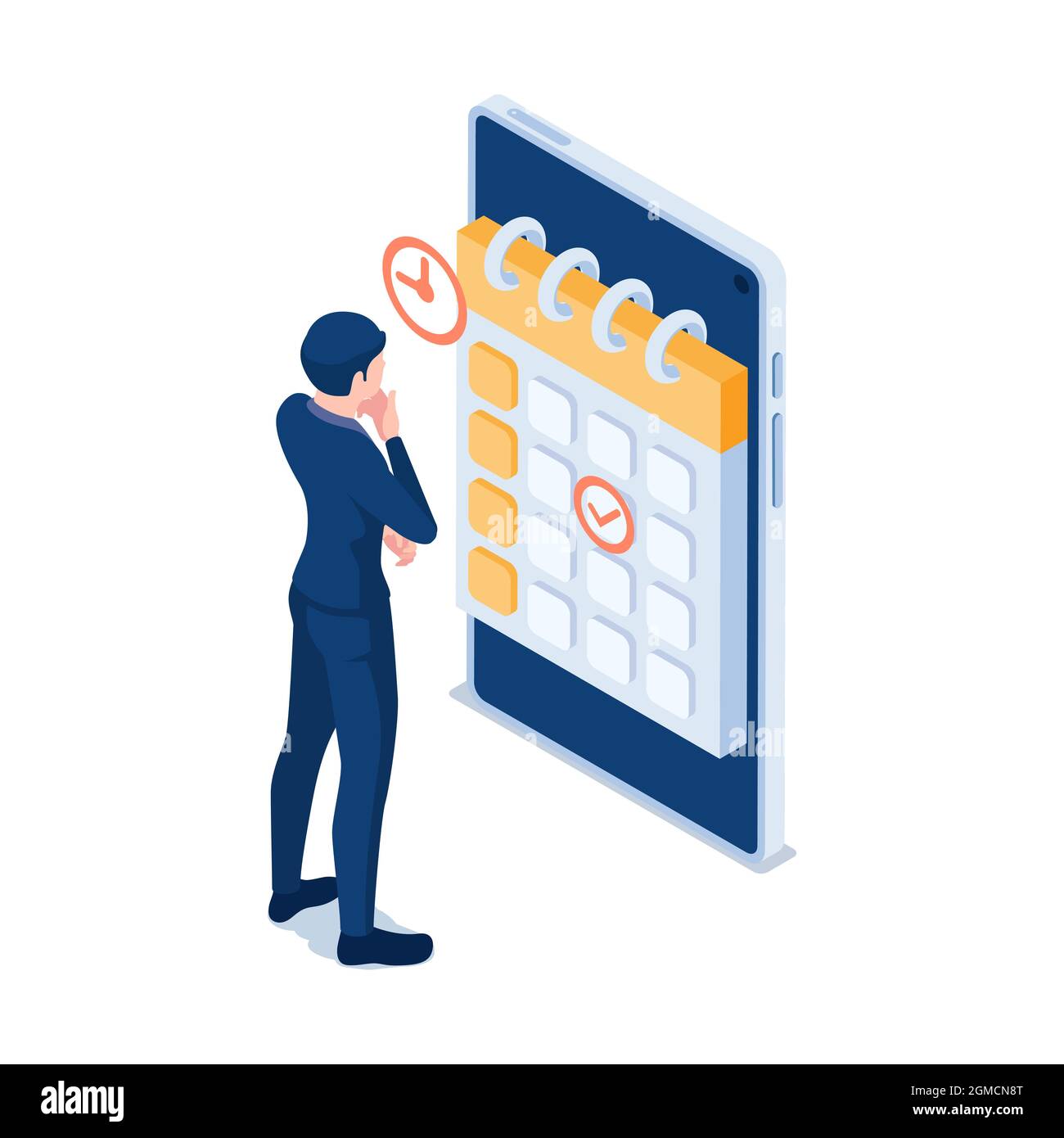 Flat 3d Isometric Businessman Checking Business Appointments in ...